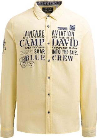 Camp David Herren Jacquard-Langarmhemd mit Artworks Yellow Sun, XXXL