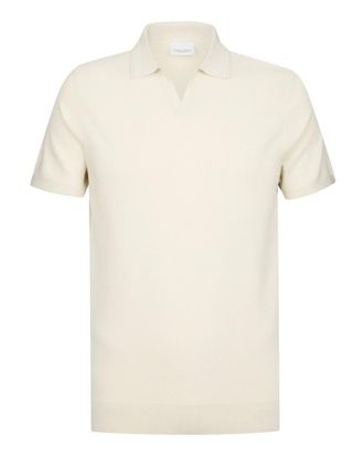 Profuomo Strick-Poloshirt mit Tencel und Variokragen in Reiskornstruktur in