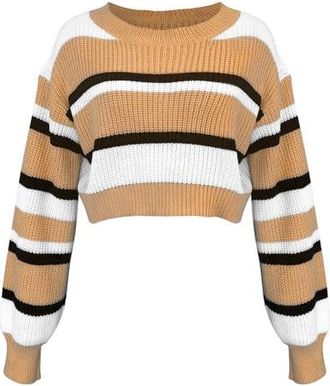 Generic Pull de No&euml;l pour femme - Automne et hiver - Europe et &Eacute;tats-Unis - D&eacute;contract&eacute; - Ray&eacute; - Manches longues - Avec le nombril - Pull tricot&eacute; pour femme, 