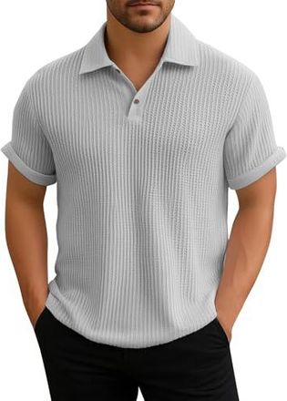Generic Polo &agrave; imprim&eacute; bloc de couleurs pour homme, coupe classique, polo d&eacute;contract&eacute; vintage, l&eacute;ger et respirant, tunique de travail, gris, XXL