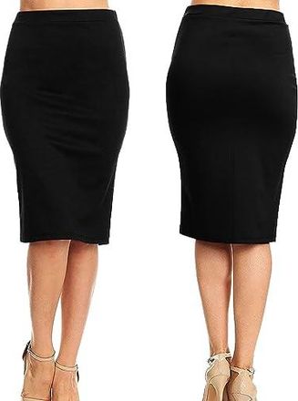 Generic Jupe crayon longueur genou pour femme - Jupe crayon mi-longue noire - Jupe trapèze courte mi-cuisse pour le travail - Jupe unie grande taille - Jupe d