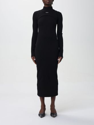 Off-white Gerippte Strick-Mock-Neck Figurbetontes Kleid