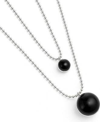 Uno De 50 UNO de 50 | Anh&auml;nger | mit doppelter Kette und schwarzem Muranoglas | versilbert mit Sterlingsilber | handgefertigter Schmuck | Hergestellt in Spanien