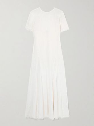 Staud Le Havre Midikleid Aus Baumwollgaze Mit Fransen - Creme