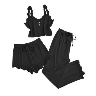 Generic Pantalon De Pyjama Femme Set 3 Pi&egrave;ces Pajama Polaire Hivers Homewear Femmes D&eacute;contract&eacute;e Chic Ensembles Lingerie Manches Longues Chemisier Bermuda Vet