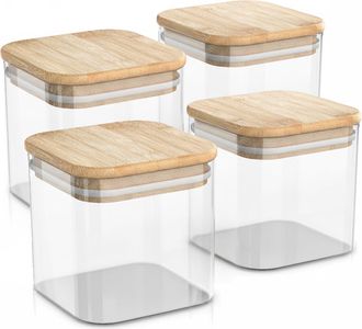 Arendo Vorratsgl&auml;ser mit Deckel - 4er Set - Beh&auml;lter aus Glas - hitzebest&auml;ndig - Vorratsdosen mit Bambusdeckel - luftdicht - f&uuml;r M&uuml;sli Zucker Mehl Kaffee Rei