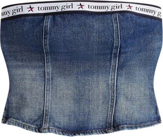 Tommy Jeans Femme, Tops, Bleu, Taille: 38 FR Girl Denim Tube Top