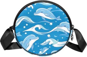 Generic Sac &agrave; bandouli&egrave;re rond pour femme, petit sac &agrave; bandouli&egrave;re motif dauphins avec fermeture &eacute;clair, bretelles r&eacute;glables, sac &agrave; main rond d&eacute;contract&eacute; pour