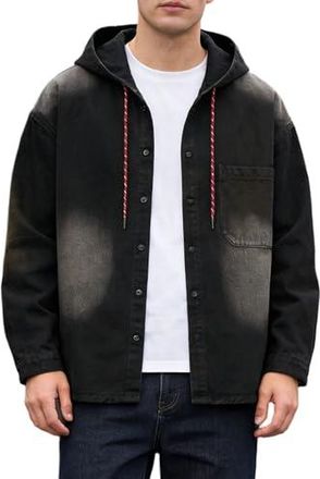 Generic Chamarra De Mezclilla Para Hombre Classic Denim Jacket Casual Long Sleeve Trucker Hooded Coat Outwear Black 3X Large