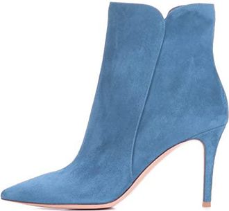 elashe Bottes Classiques Femme | 8cm Bottine à Talon Haut | Zip Stiletto Talons Hauts Ankle Boots Chaussures Suède Bleu ClairEU38