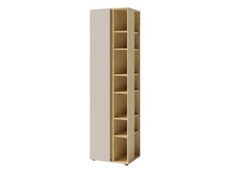 Mirjan24 Standregal Lonitz LZ04, Eckregal grifflos mit F&auml;chern, Regal schmal f&uuml;r Schlafzimmer, B&uuml;cherregal mit T&uuml;r (Sandbeige + Ge&ouml;lte Eiche)