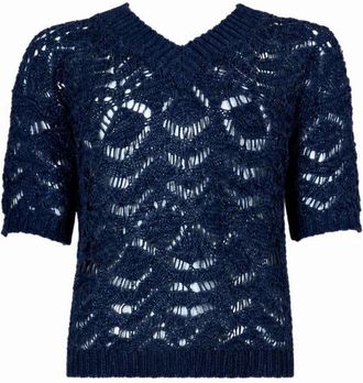D.exterior Femme, Pulls, Bleu, Taille: 40 FR Tricot Chevron Col V