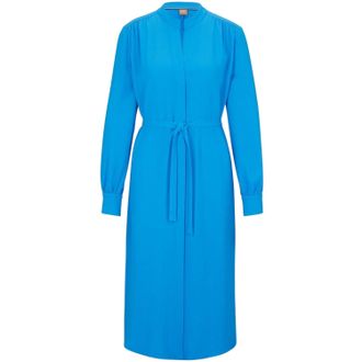 HUGO BOSS Dibanorah Midi Hemd Kleid f&uuml;r Damen, Hals Kerbe, Lang&auml;rmlig (Leuchtendes Blau)