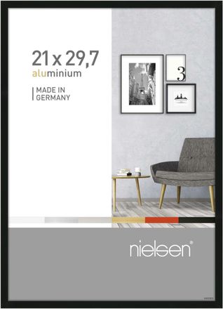 Nielsen Design Bilderrahmen, 21 x 29,7 cm (A4), Aluminium, Schwarz glanz, Dokumentenrahmen zum Aufh&auml;ngen im Hoch- & Querformat, Echtglas, Pixel