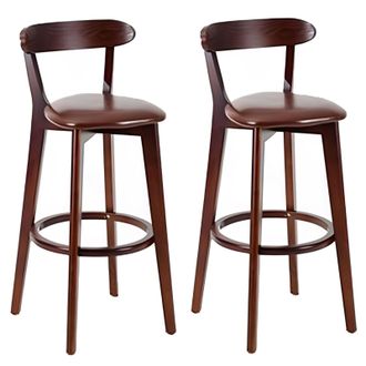 Generic Barhocker-Set (2Er-Set), Tresenh&ouml;he 61/71/81 cm mit R&uuml;ckenlehne, Rustikale Barhocker mit Kunstlederbezug und Holzbeinen f&uuml;r Die K&uuml;cheninsel