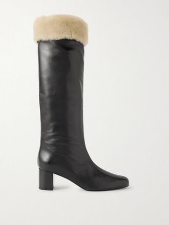Toteme Downtown Kniehohe Lederstiefel Mit Shearling-besatz - Schwarz
