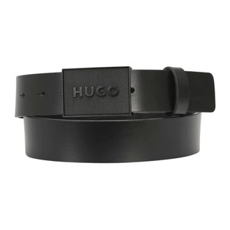 HUGO BOSS Homme, Accessoires, Noir, Taille: 85 CM Ceinture en cuir noir avec d&eacute;tails m&eacute;talliques