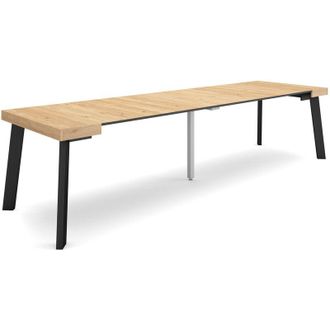 Skraut Home Skraut Home - Table console extensible, Console meuble, 300, Pour 14 personnes, Pieds en bois, Style moderne, Ch&ecirc;ne
