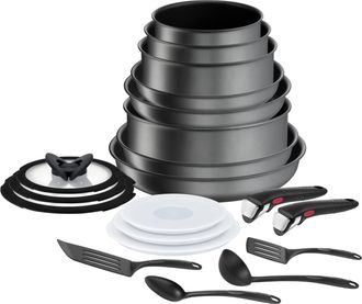 T-fal Ingenio L7619402 Kochgeschirr, 20p, Pfannen, Töpfe, Induktion, widerstandsfähige Antihaftbeschichtung, stapelbar, spülmaschinenfest, Daily Chef On