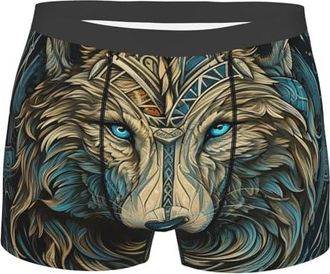 501 Ancien Loup Viking Runes Nordiques Bleues Homme Boxershorts Doux Lingerie Élastique Boxer Briefs Confortale Caleçons M