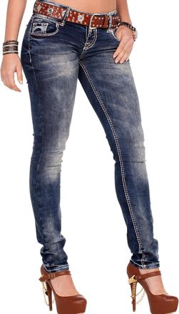 Cipo & Baxx Damen Jeans WD153 Blau - Slim Fit Straight Jeans Hose - Mit Niedriger Taille, Raffiniertes Design, Atemberaubender Look, Angenehmes Gef&uuml;hl - WD153 Bla