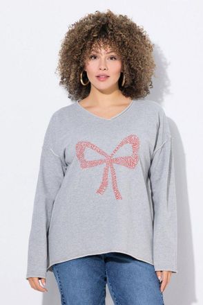 Ulla Popken Sweatshirt Sweatshirt Schleife Oversized V-Ausschnitt Langarm