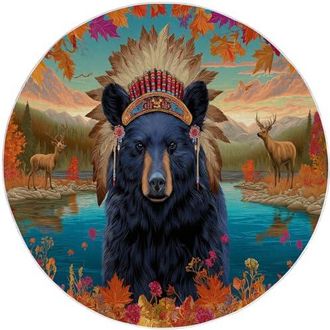 Generic Couleur Tapis Rond Style Traditionnel Lavable, antidérapant léger à Poils Courts Tapis Rond, imprimé Plantes Animaux Ours pour Salon Chambre à Coucher