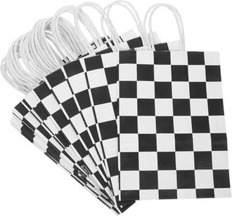 NUOBESTY Sachets &agrave; Friandises R&eacute;utilisables en Papier &agrave; Carreaux Noirs et Blancs avec Poign&eacute;es Robustes Lot de 24 Paquet &agrave; Bonbons pour F&ecirc;te DAnniversaire Th&egrave;m