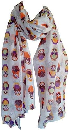 GlamLondon Foulard imprimé poupée matriochka femme, Blanc crémeux, L