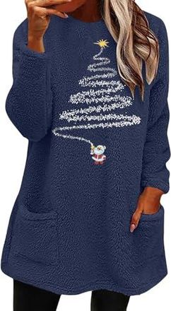 Generic Shffuw Robe Noel Pull Femme,Pull Hiver Chic Et Elegant Pullover Col Rond Drole Renne Cerf NoëL Festif Joyeux Christmas Sweat Solde Pull Manches Longue