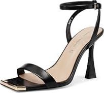 Queen Helena Sandales Femme &agrave; Bout Carr&eacute; Talon Haut Bracelet Cheville K4518, Noir, 36 EU