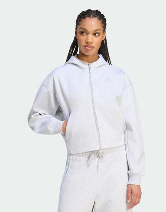adidas Adidas z.n.e. Cropped-Sweatshirt mit durchgehendem Rei&szlig;verschluss in hellgrau meliert