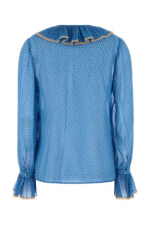 Valentino Garavani Womens Printed Silk Blouse Ceruleanbetulla Exterior: Maglie Sweater