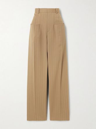 Victoria Beckham Hose Mit Weitem Bein Aus Wolle Mit Nadelstreifen - Neutral