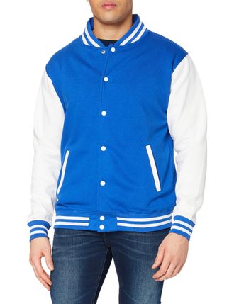 Awdis Just Hoods by AWDis Herren Jacke Varsity Jacket, Blau (Royal/White), Medium