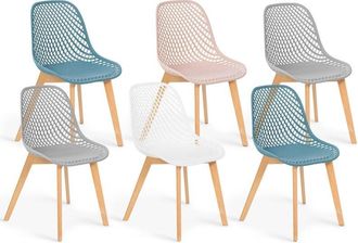 IDMarket Idmarket - 6er-Set Stühle mandy mix color pastell rosa, weiß, hellgrau x2, blau x2