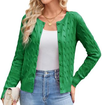 Grace Karin Kurz Langarm Schulterjacke Top für Damen Daily Freizeit Offene Strickjacke Sweater Tops mit Knöpfen XXL Grün