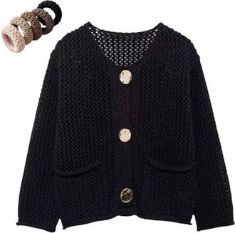 Generic Cardigan court pour femme, cardigan en tricot &eacute;pais ouvert sur le devant, cardigan dautomne &agrave; manches longues ouvert sur le devant, Noir, L