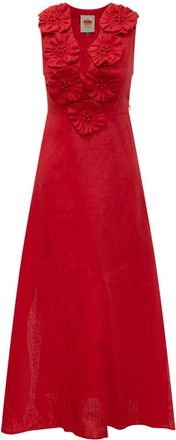 Farm Rio Farm Rio, Femme, Robes, Rouge, Taille: 42 FR Euroflax Premium Linen Midi Dress