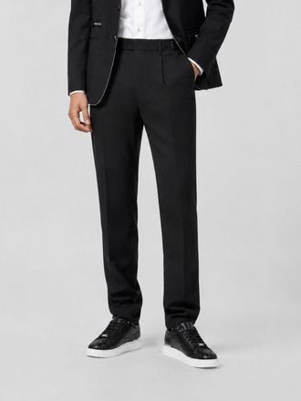 Philipp Plein Pantalon chino en laine m&eacute;lang&eacute;e &agrave; pinces et taille moyenne