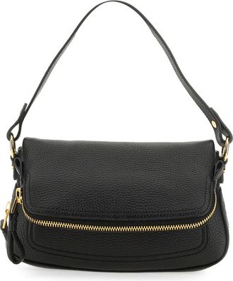 Tom Ford Femme, Sacs, Noir, Taille: ONE Size Sac bandouli&egrave;re en cuir grain&eacute; avec design pli&eacute;
