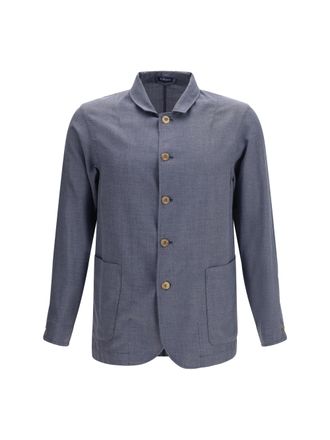 Finamore Mens Jacket Cotton-Silk Blend Dark Grey Solid Blazers