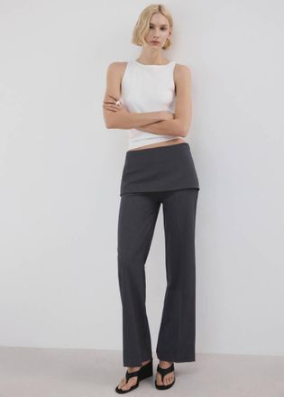 Mango Pantalon droit design combin&eacute; gris - Femme - 34 - MANGO