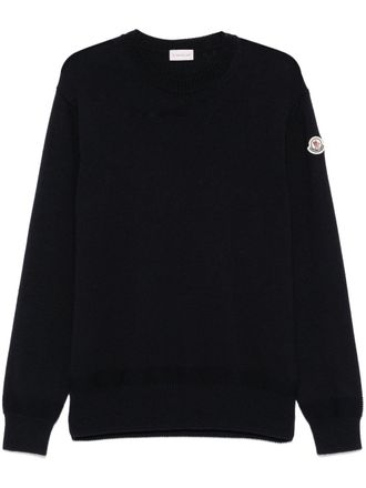 Moncler pull &agrave; patch logo - Bleu