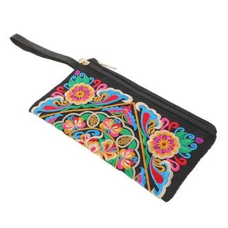 Valiclud Pochette Boh&egrave;me Brod&eacute;e &agrave; Fleurs Fermeture &Eacute;clair, Paquet de Soir&eacute;e Ethnique Compact pour Femme, Porte-Monnaie L&eacute;ger Multi-Usage Voyage, F&ecirc;te et Saint-
