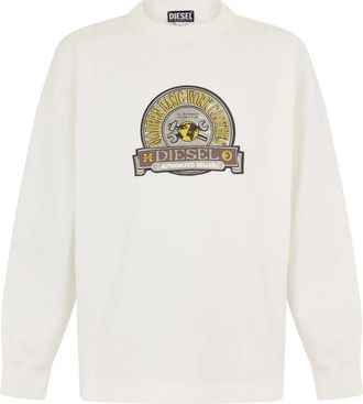 Diesel Homme, Sweatshirts et sweats &agrave; capuche, Blanc, Taille: M Cotton Logo Patch SweaT-shirt