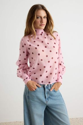 Trendyol Gepunktete Langbluse, Regular Fit - Rosa