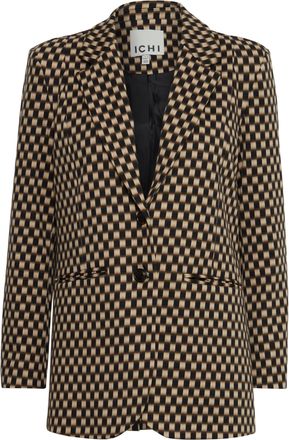 Ichi IHKATE Print Oversize BL Damen Blazer Jackenblazer 74% Polyester, 22% Viskose, 4% Elasthan Loose fit, Größe:M, Farbe:Doeskin Checks AOP (202764)