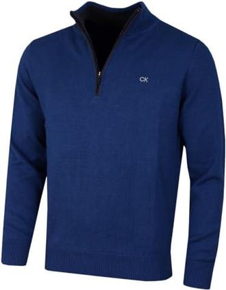 Calvin Klein Pull en Coton pour Hommes Golf - Bleu Atlantique - XXXXL