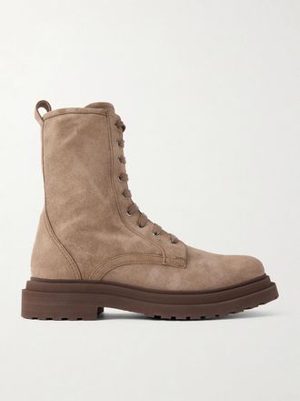 Brunello Cucinelli Schn&uuml;rstiefel Aus Veloursleder - Braun